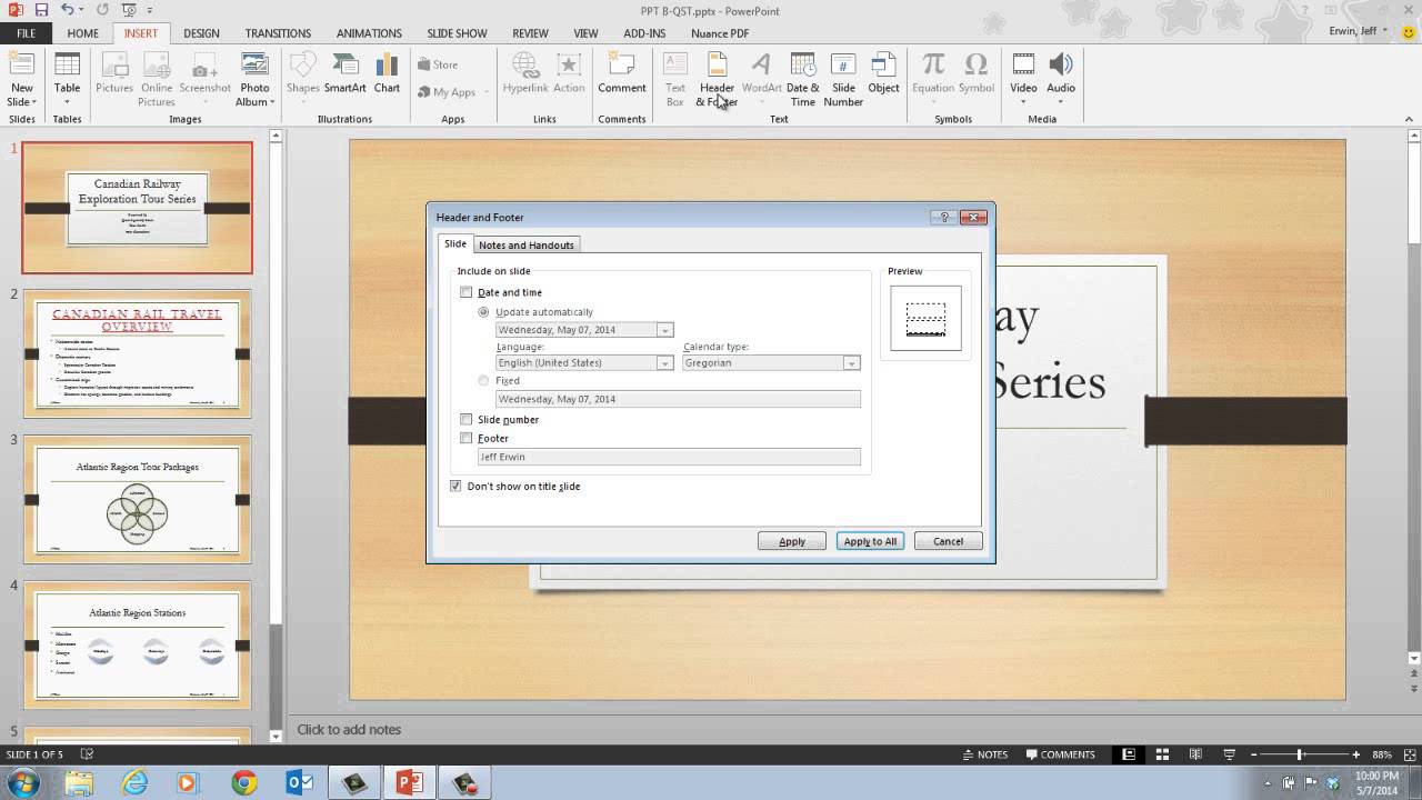 PowerPoint 2013 Unit B Video 8 Add Slide Footers