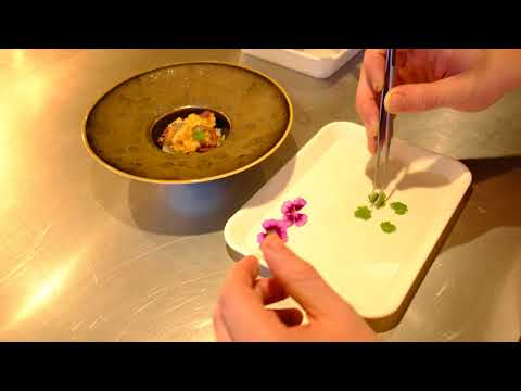 Preparation of a starter with North Sea Crab at Restaurant 212 in Amsterdam, filmed in 4K