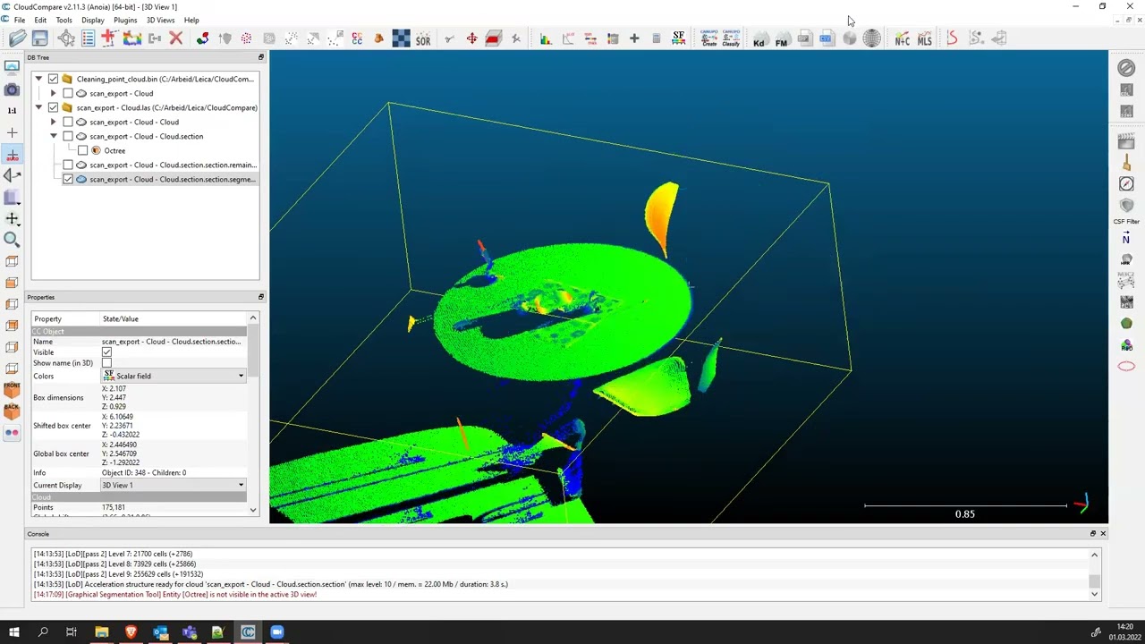 CloudCompare Selecting Objects and Clipping