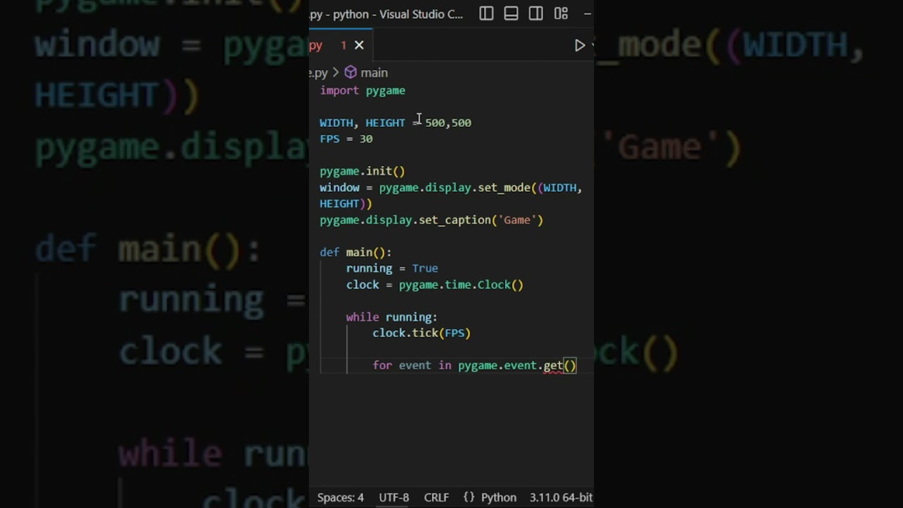 Python Pygame Boilerplate Code || Python #shorts #coding