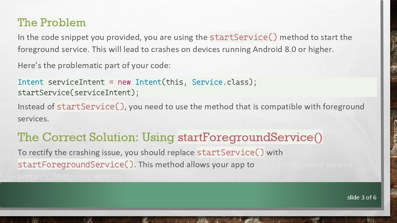 Resolving App Crashes When Implementing startForeground in Android Services