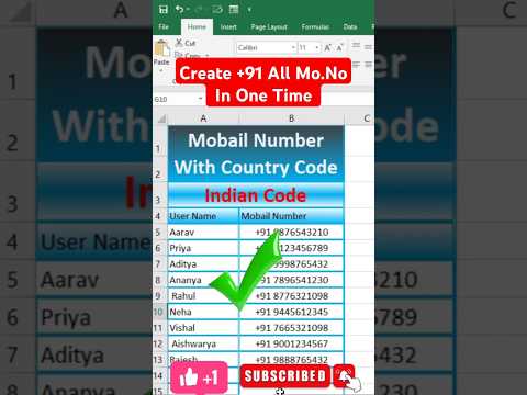 Create Mobile Number With Country Code+91 #excel #education #youtube #viralvideo #formula1 #+91
