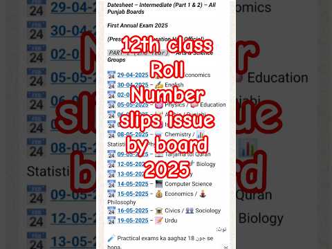 2nd year final datesheet 2025 | 2nd year Date sheet 2025 - 12th Class Datesheet 2025