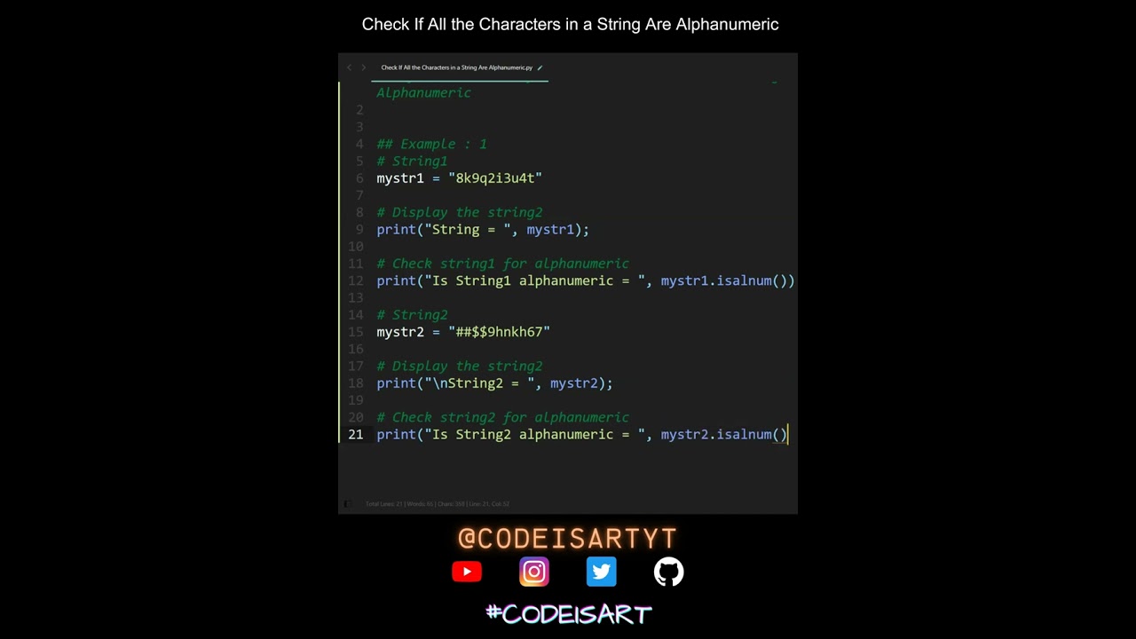 Check If All the Characters in a String Are Alphanumeric in Python | Python Examples | Tutorial