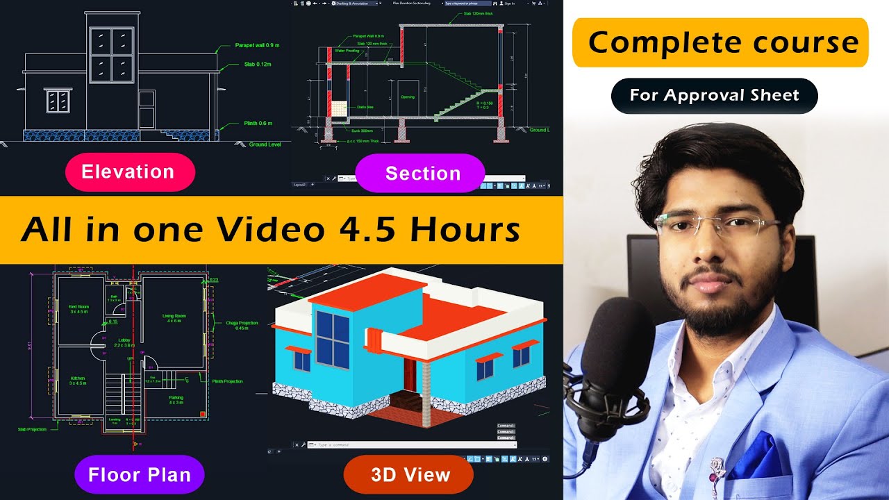 Complete AutoCAD Floor Plan / Elevation / Section / 3D Course | For Civil , Architecture | Tutorial