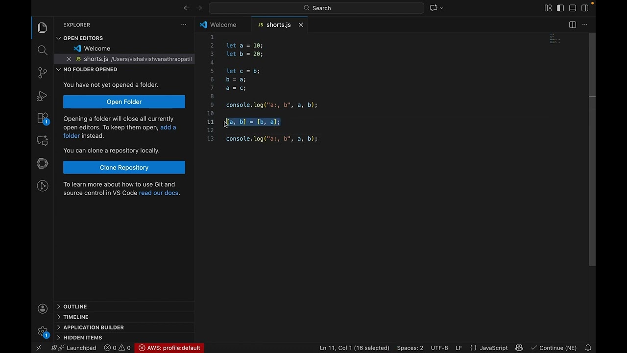 Javascript | Swap two variables without temp variable | Interview question