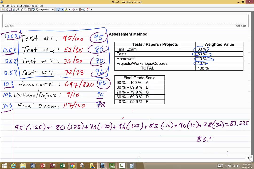 Calculating weighted grades
