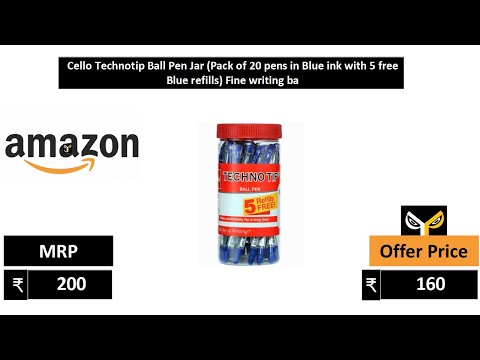 Cello Technotip Ball Pen Jar Pack of 20 pens in Blue ink with 5 free Blue refills Fine writing ba