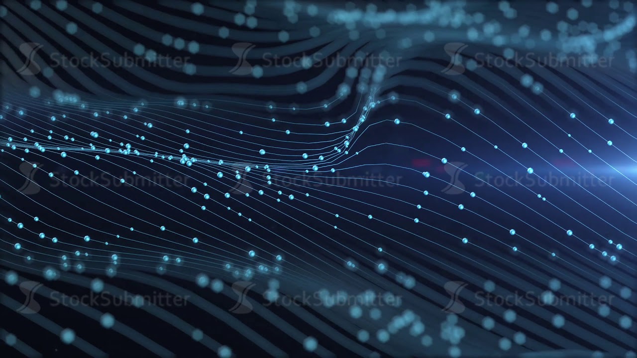 Digital blue wave particle background.