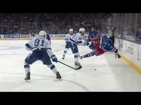 Barclay Goodrow Hit into the Boards by Brandon Hagel on Scary Looking Hit