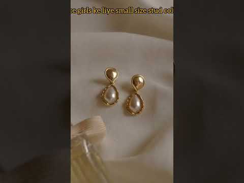 College girls small daily wear gold pearl earrings design #short