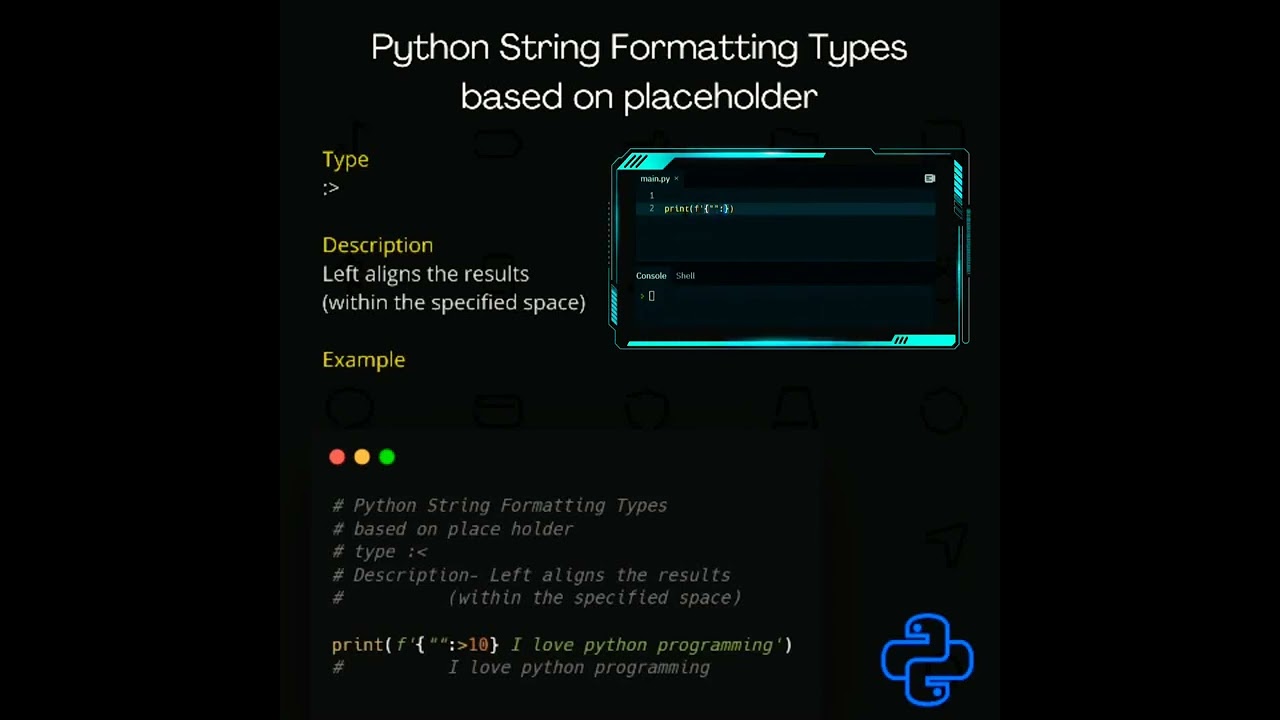 string formatting types based on placeholder | python tutorial | exp 5 #shorts #python #programming