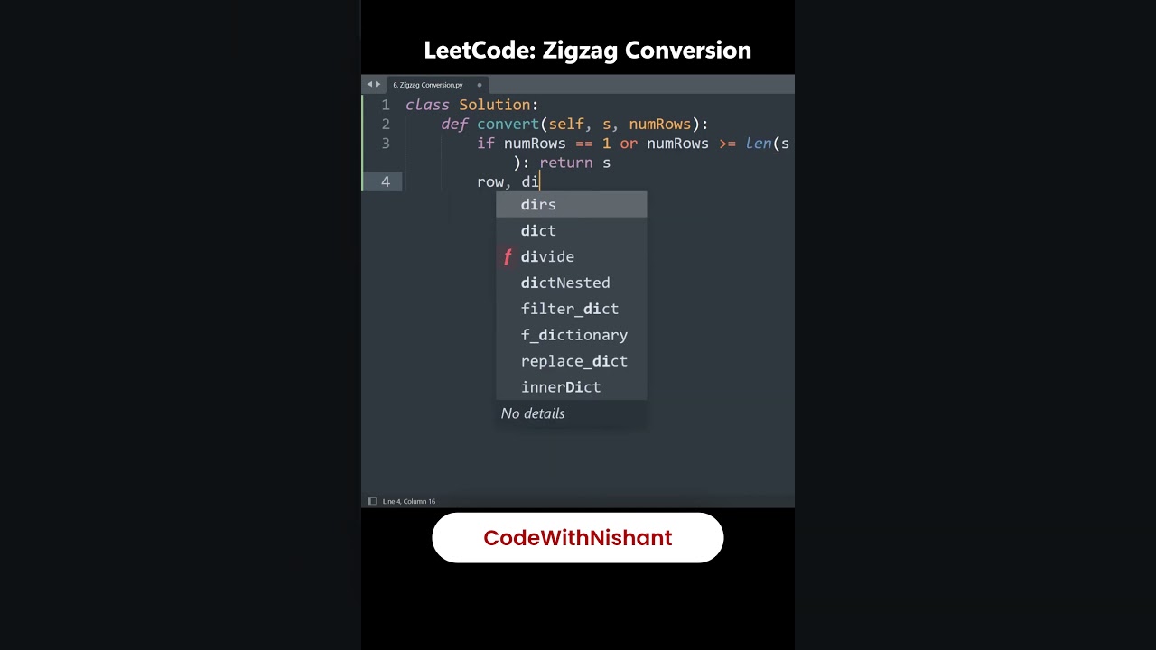 Leetcode 6  Zigzag Conversion in Python || Python Leetcode