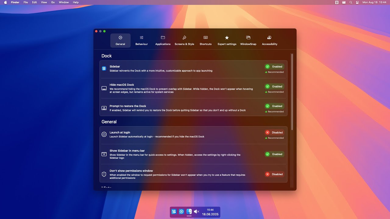 Sidebar - Basic Settings