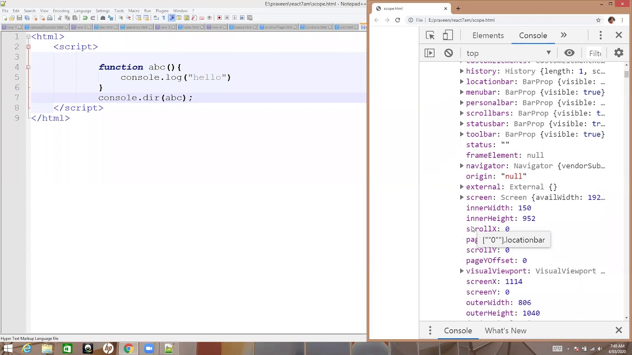 ReactJs 06th class  Java script lexical scope closure  Mar4th 2020 contact 9059868766