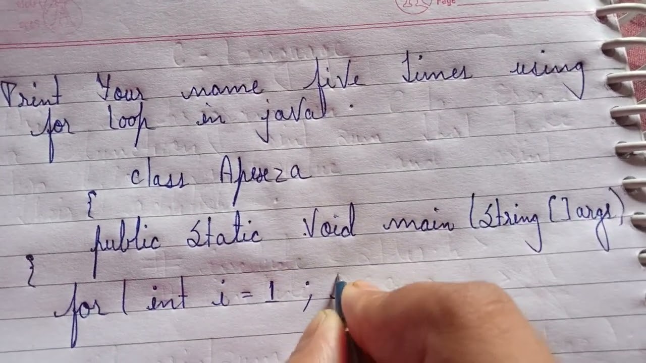 code for java || print your name five time using for loop in java ||