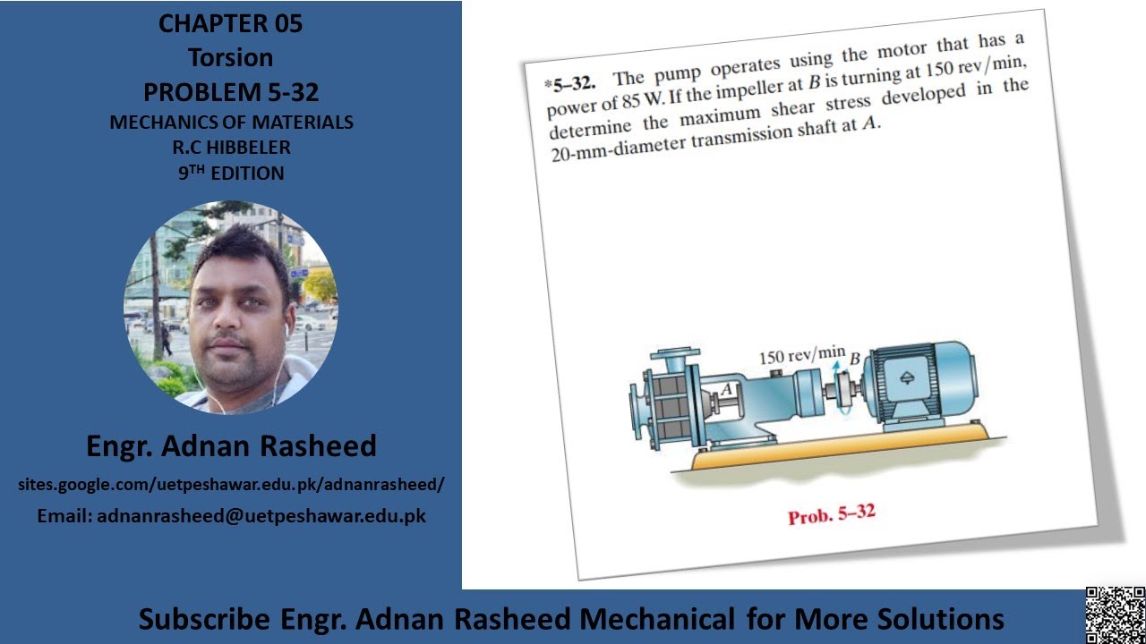 5-32 Determine maximum shear stress developed in the 20-mm shaft | Mech of materials rc hibbeler