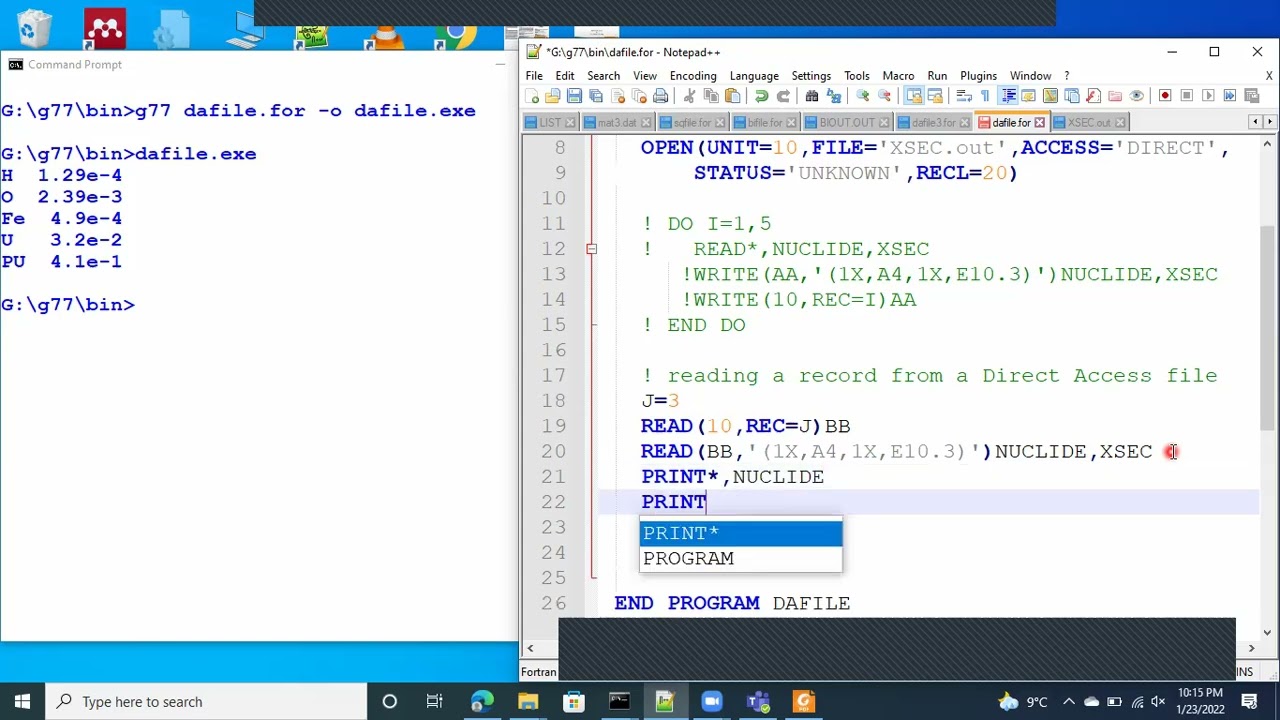 Dealing with direct access files in Fortran