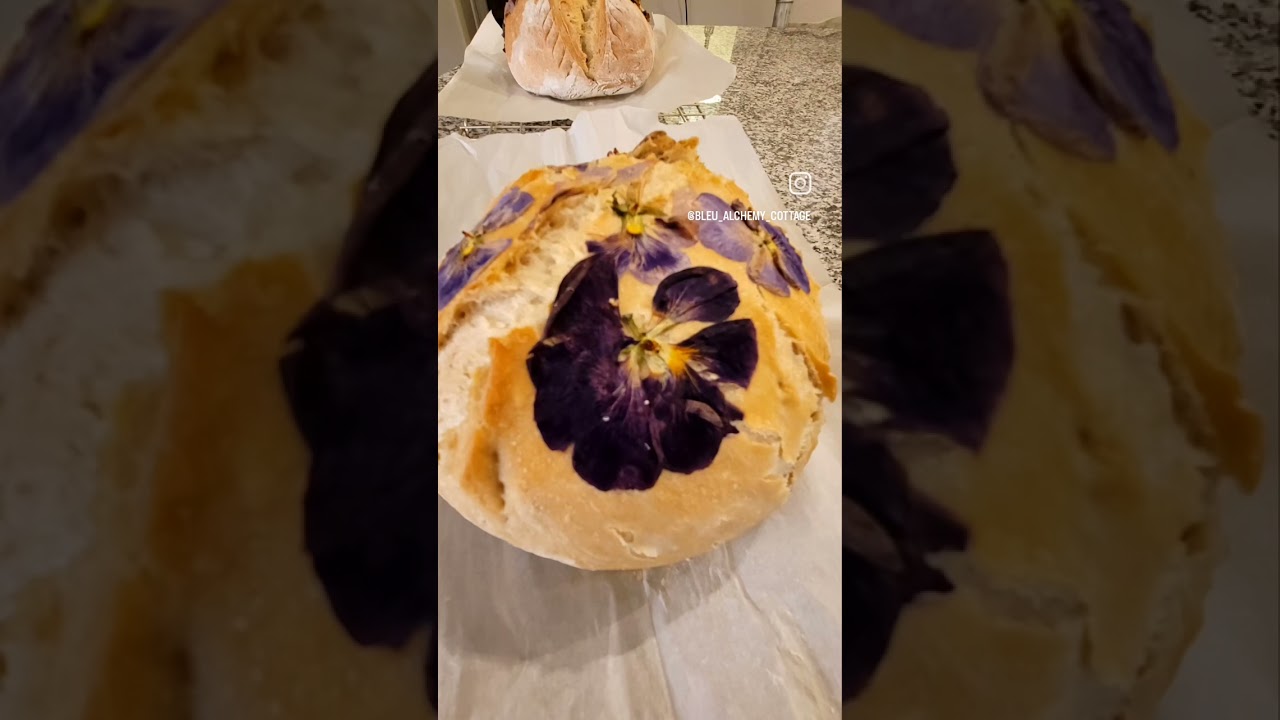 A simple white bread with edible pansies.