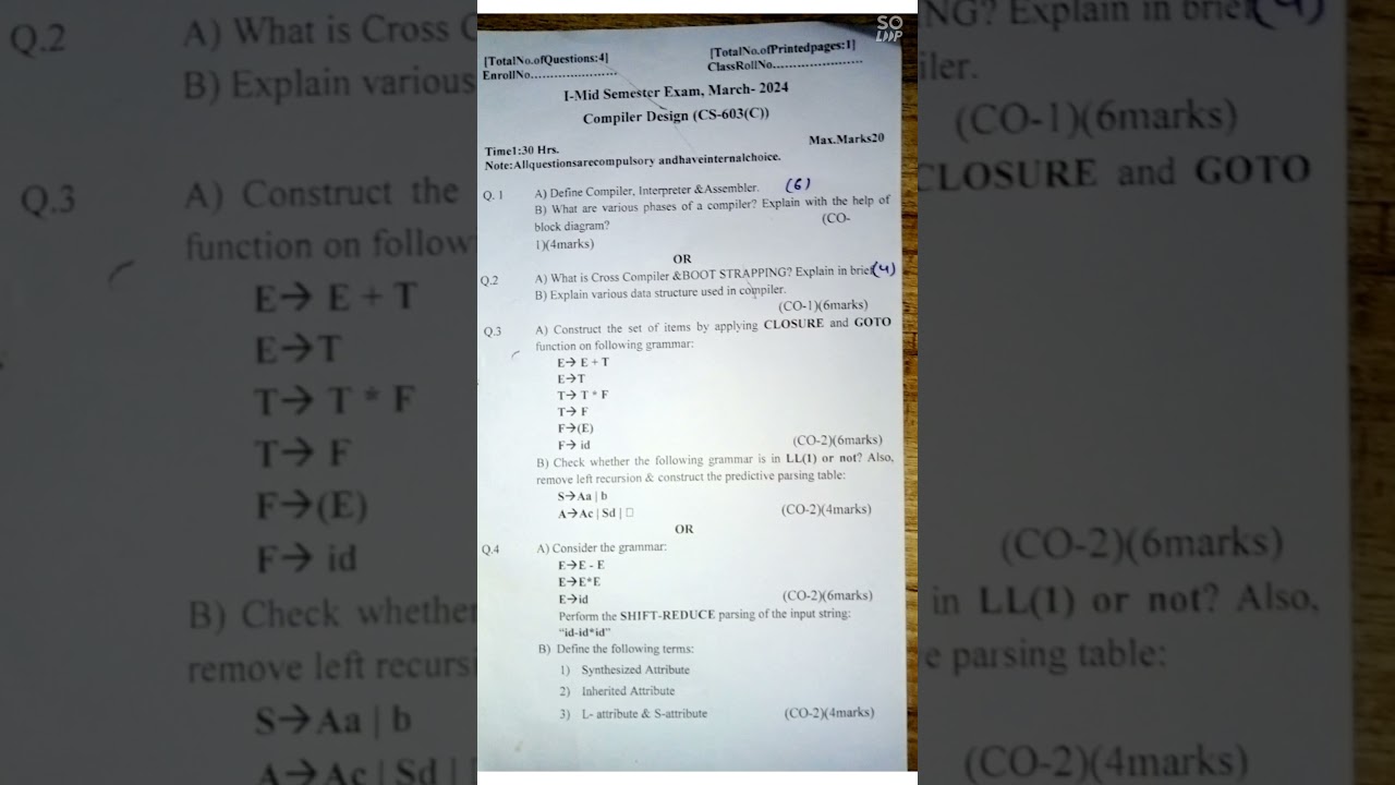 Compiler design midsem paper | #rgpvexam #exam #engineering #cse #btech #compilerdesign