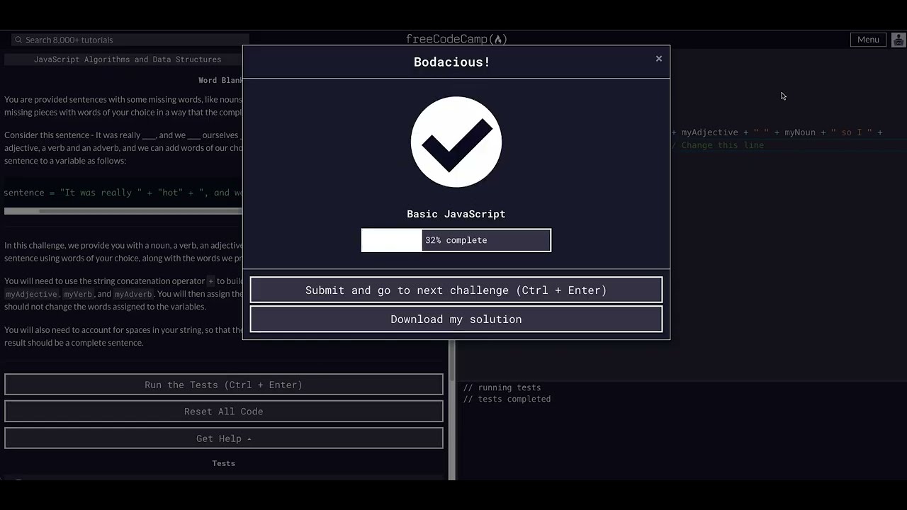 Word Blanks - Free Code Camp Help - Basic Javascript - JavaScript Algorithms and Data Structures