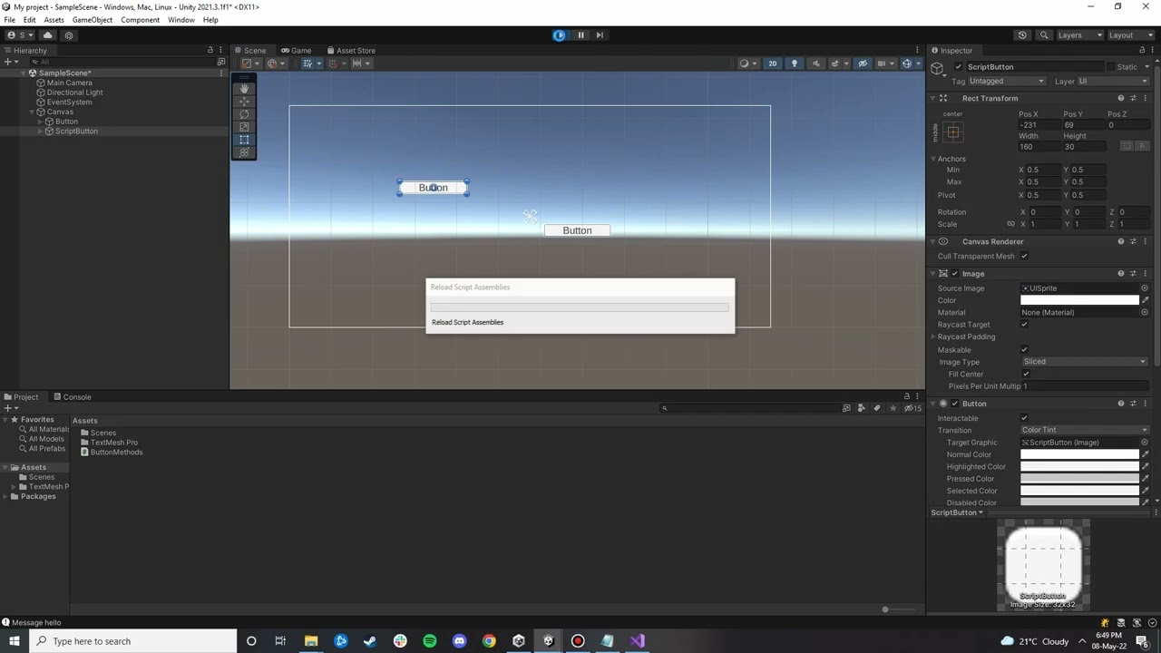 Unity Tutorial: Adding methods to a button from script