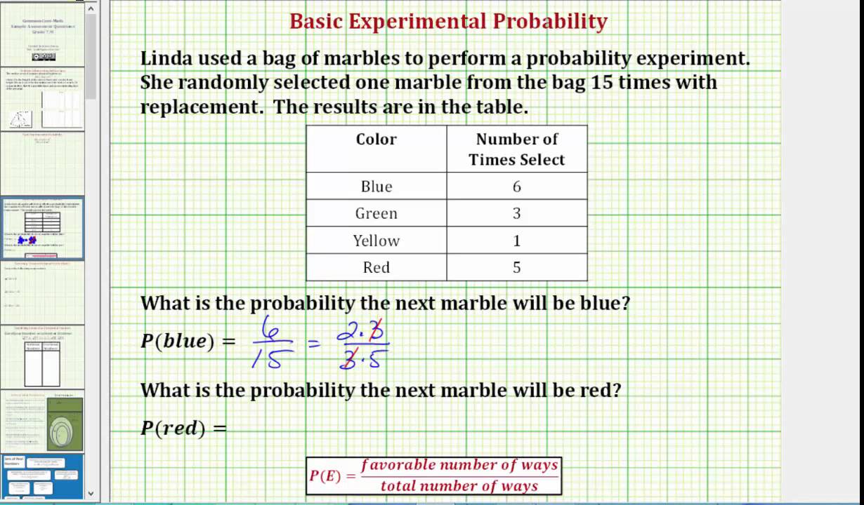 Find an Experimental Probability (Common Core Math 7/8 Ex 2)