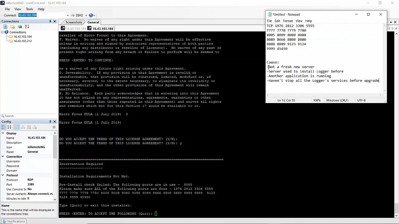 ArcSight Logger: Free Ports to iInstall/Upgrade Logger