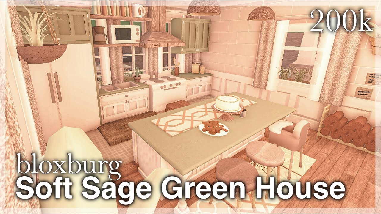 Bloxburg - Soft Sage Green House Speedbuild (interior + full tour)