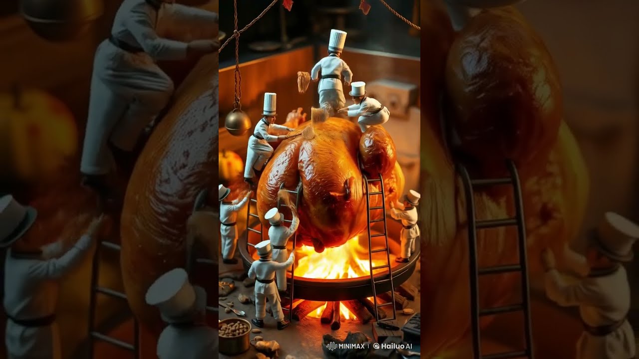 Mini Chefs Cooking a Giant Steak!  AI-Generated Mind-Blowing Animation   #AIFood #SurrealArt