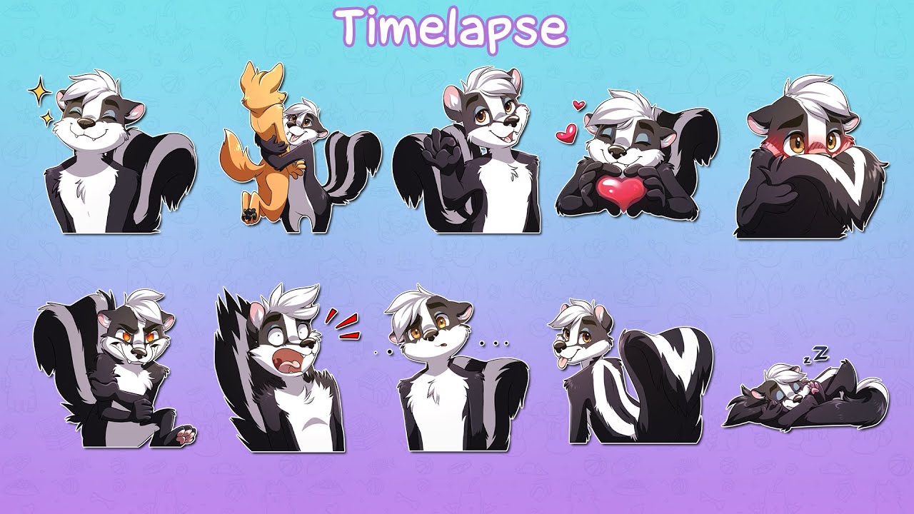 Hyperion skunk telegram stickers pack commission timelapse