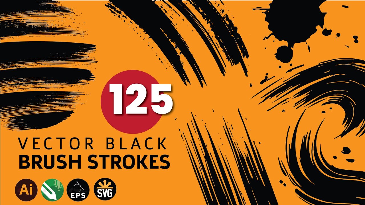 125 Black Vector Brush Strokes Pack - SVG, EPS, CRD, AI