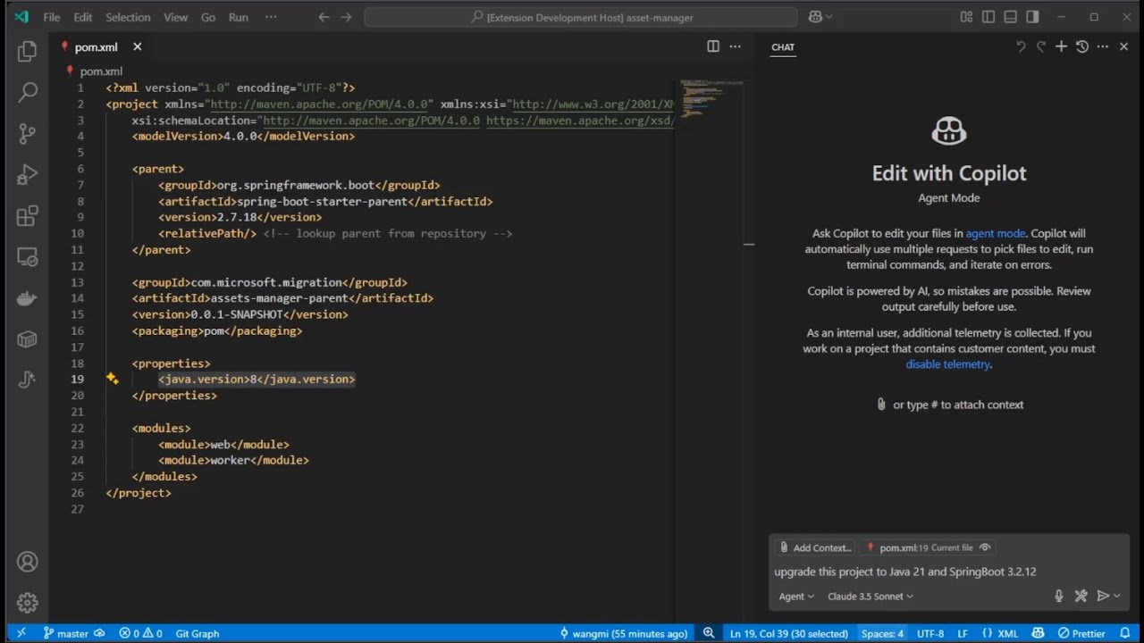 Upgrade the version of your Java Spring apps within minutes thanks to the power of AI #githubcopilot