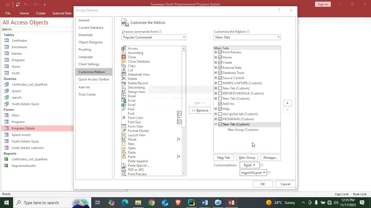 Create Customized Menus and tabs in Microsoft Access Project Using Macros