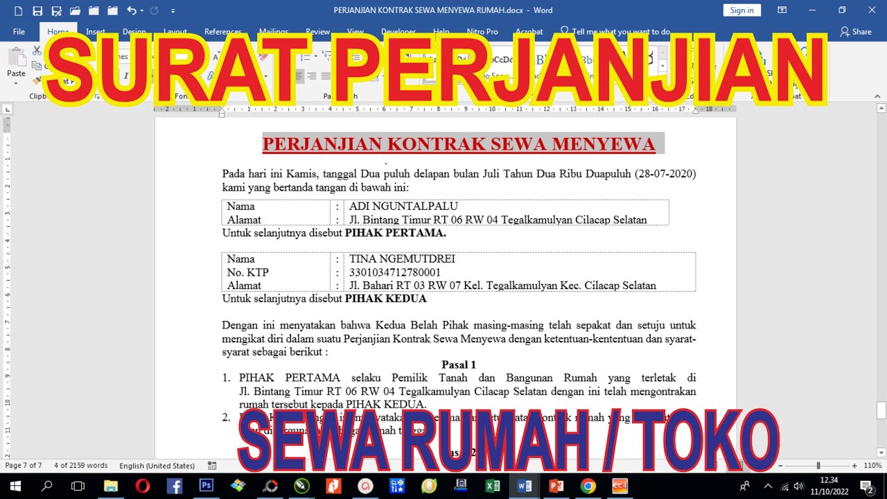 Shophouse Rental Contract Agreement Letter @BudiKomputer