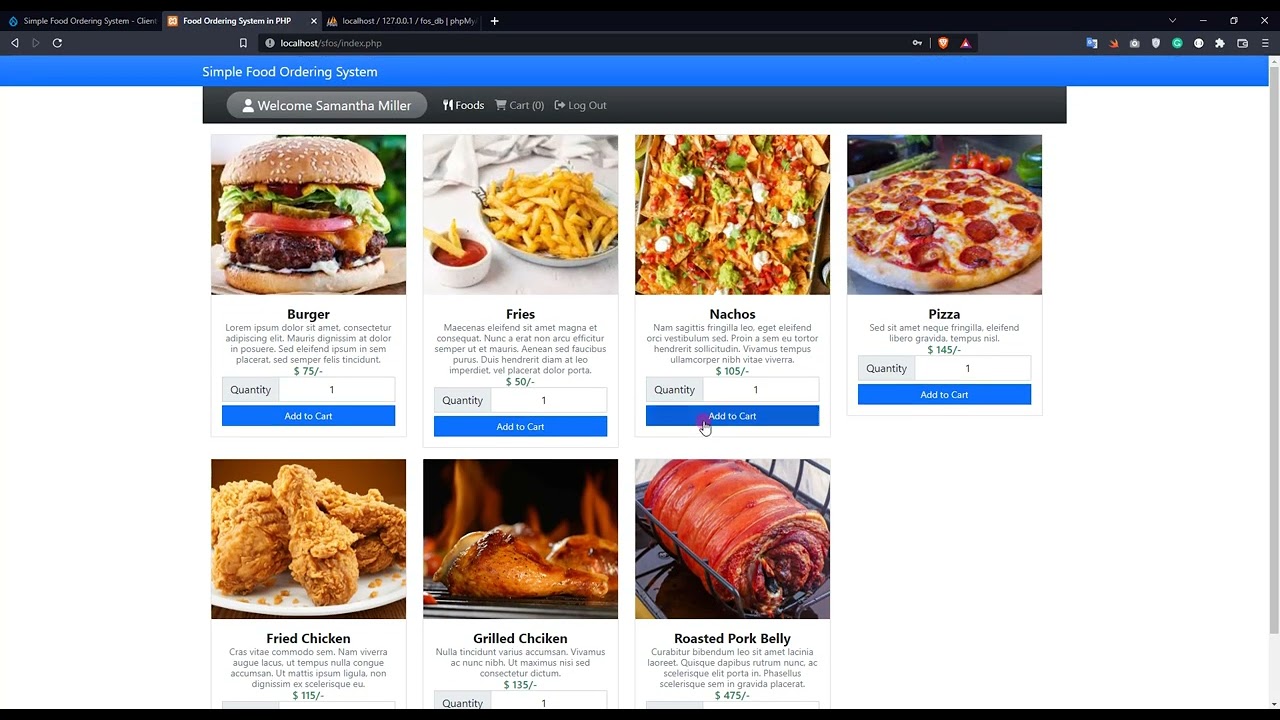 Simple Food Ordering System   Client Side in PHP DEMO