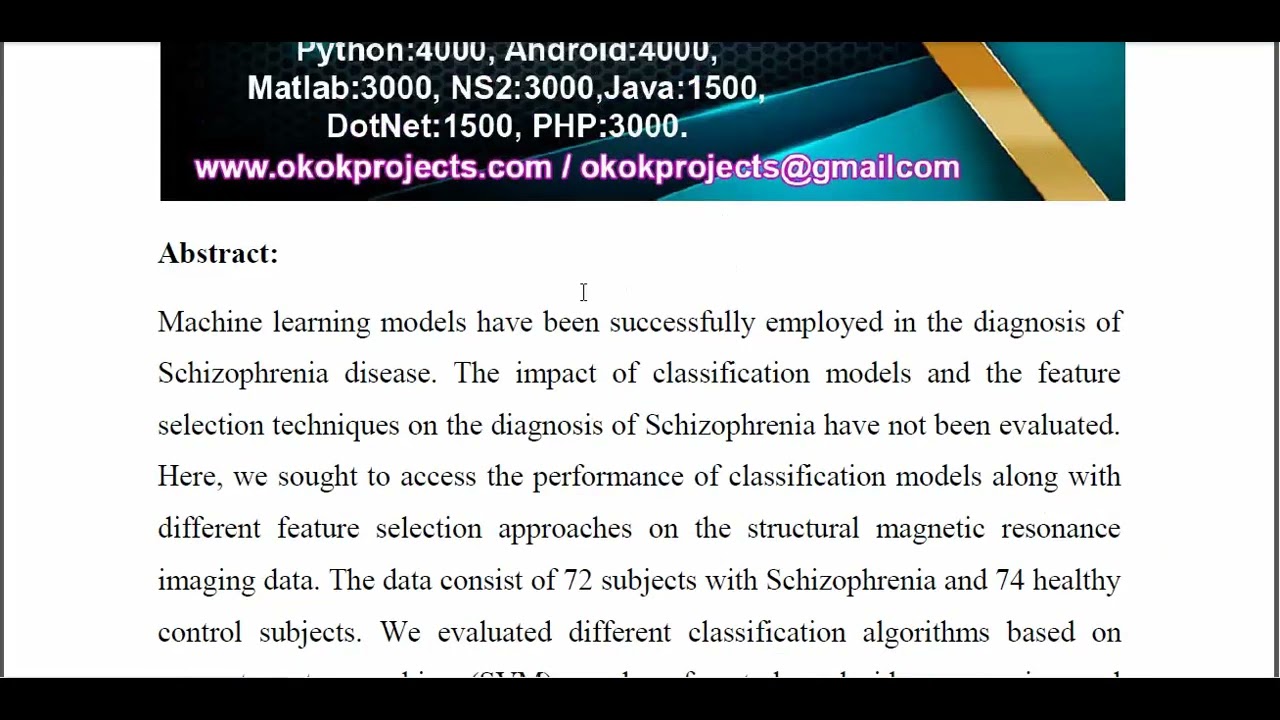 Diagnosis of Schizophrenia A Comprehensive Evaluation - OKOK PROJECTS- Final Year Projects ...