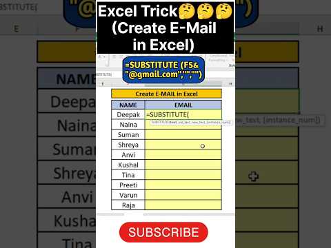 ExcelTrick#Create E-Mail in Excel#SUBSTITUTE() Function in Excel#Excel#exceltutorial#excelformula