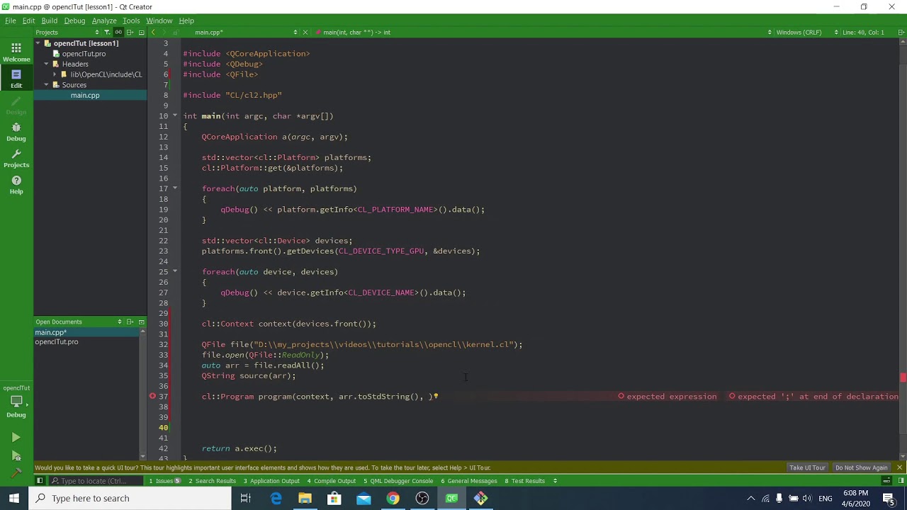 OpenCL C++ step by step tutorial - Lesson2 - Compiling OpenCL kernel and dealing with error codes