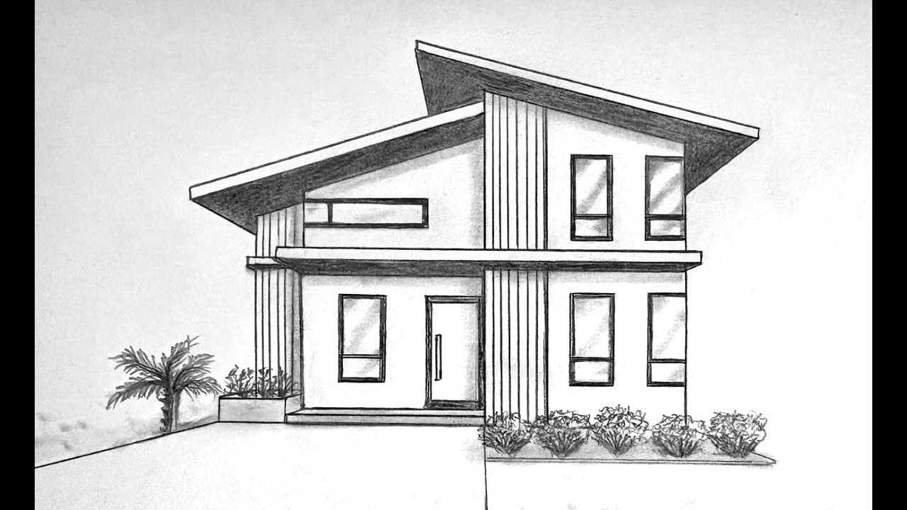 How to draw a modern house in one point perspective