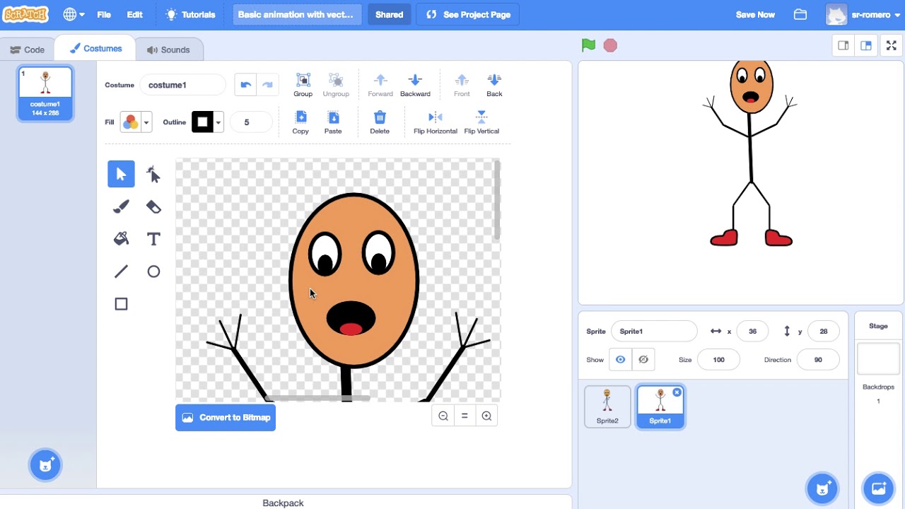 Animating with vector graphics in Scratch