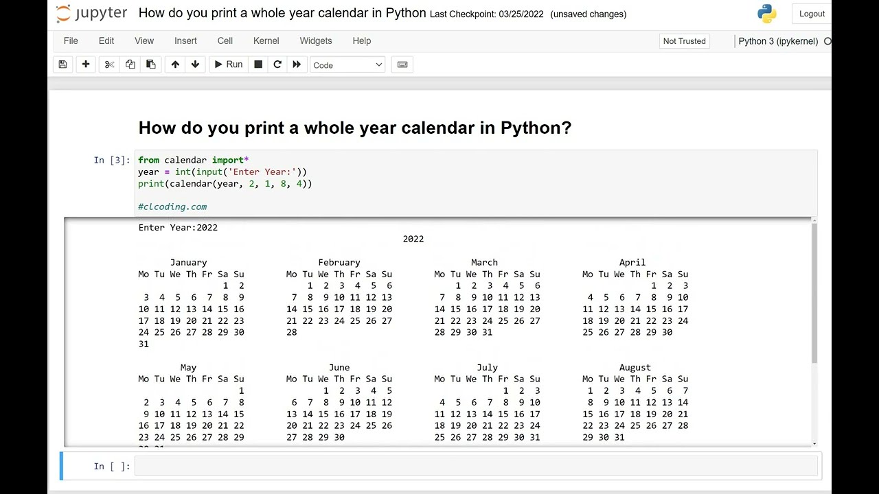 Day 90 : Whole Year Calendar in Python