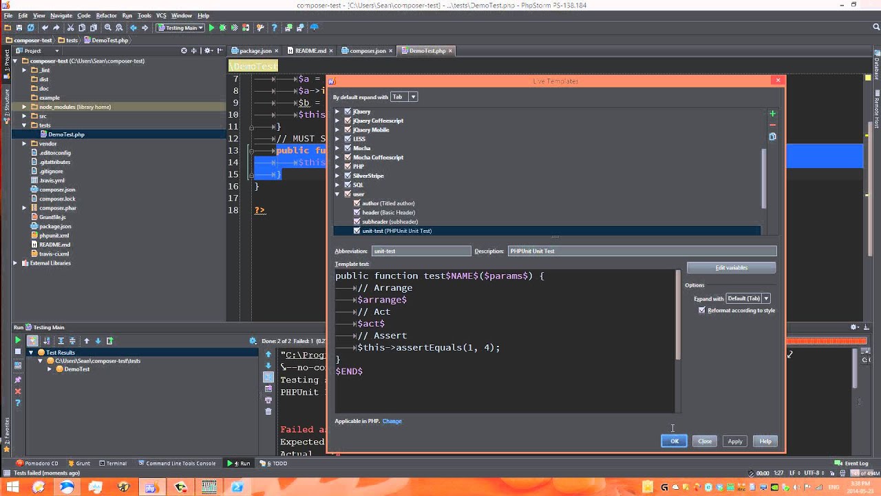 PHP TDD in PHPStorm -  Creating PHPUnit Tests with Live Templates