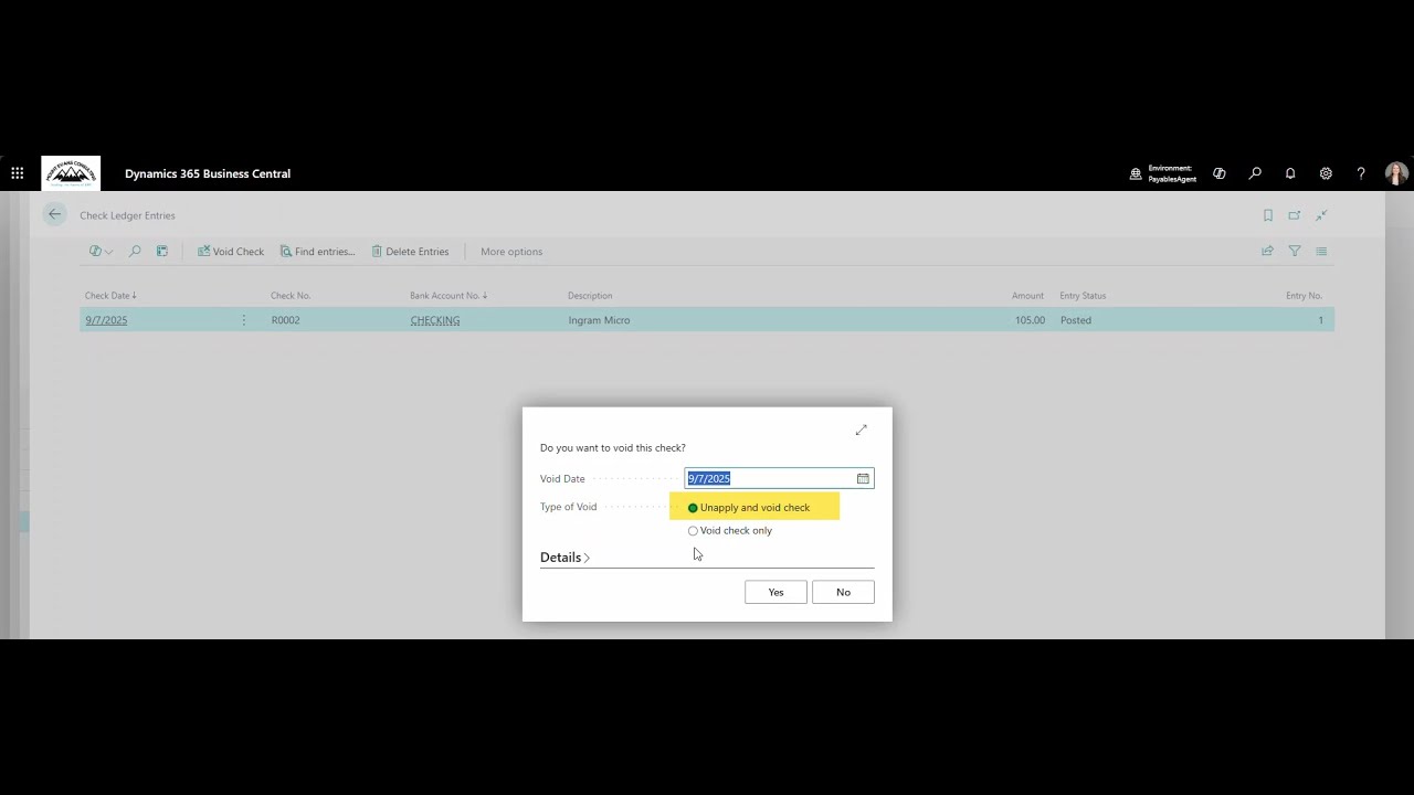 Voiding or Reversing an Electronic Payment / ACH in Business Central