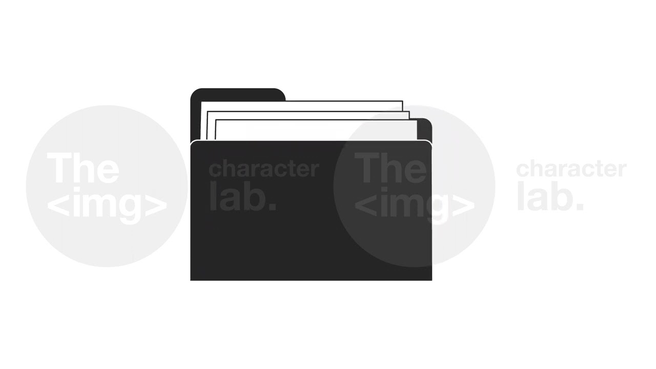 Retro computer folder files bw outline 2D object animation