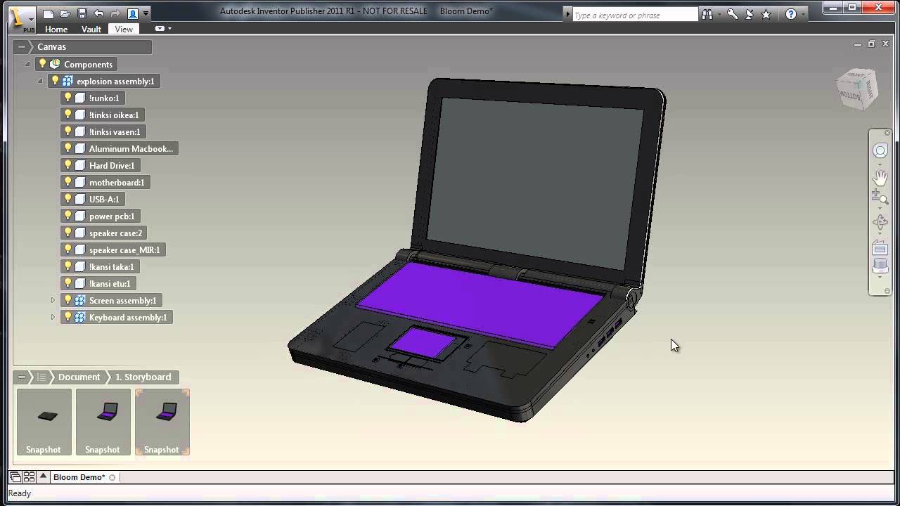Autodesk Inventor Publisher User Interface and Manipulating Parts