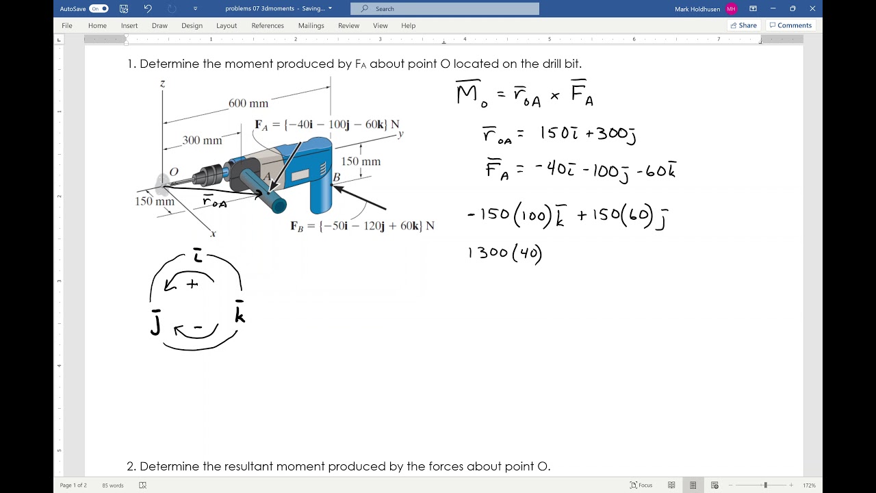 Statics 3D Moment Example 1