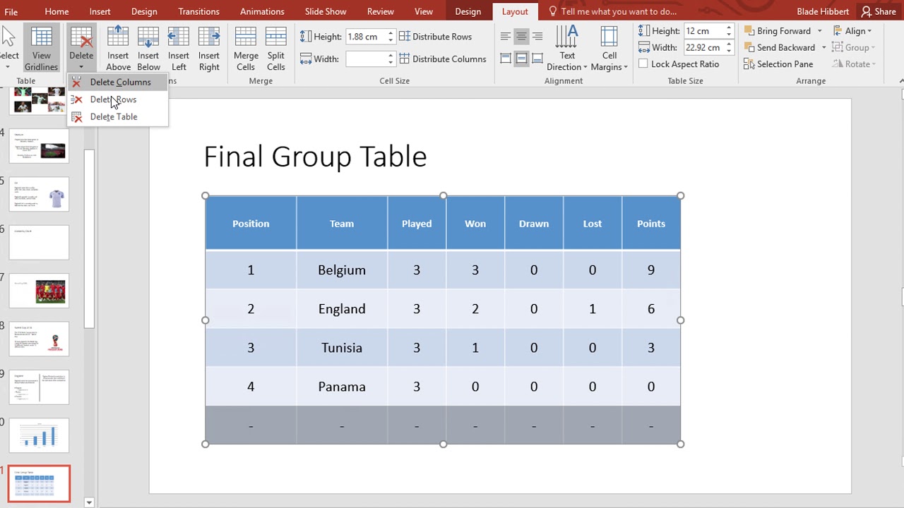 Microsoft PowerPoint - Delete Table Row