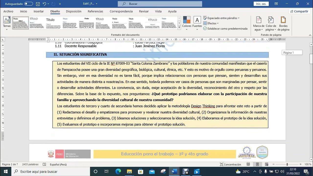 Experiencia de Aprendizaje 2022 - EPT DE PRIMERO A QUINTO