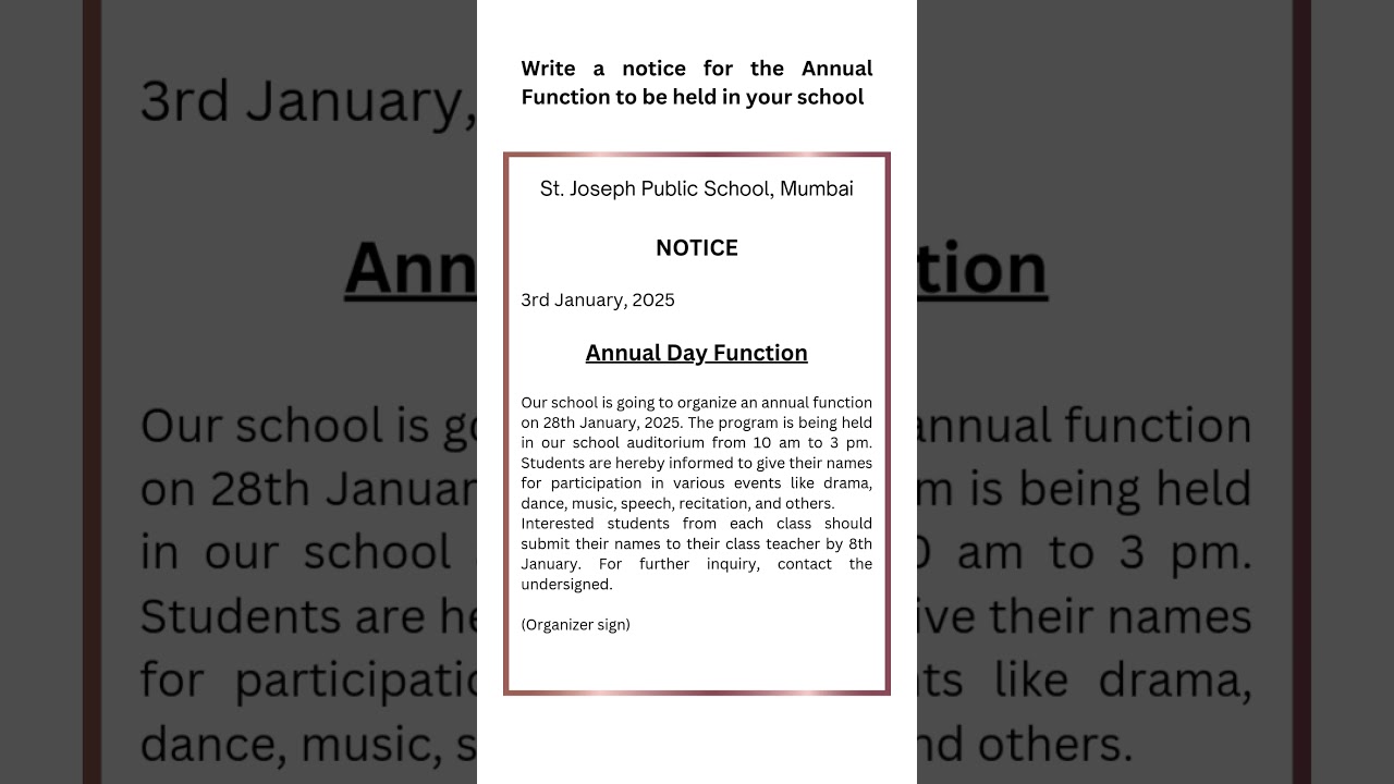 Notice on Annual Day Function #shorts #ytshorts #notice #english